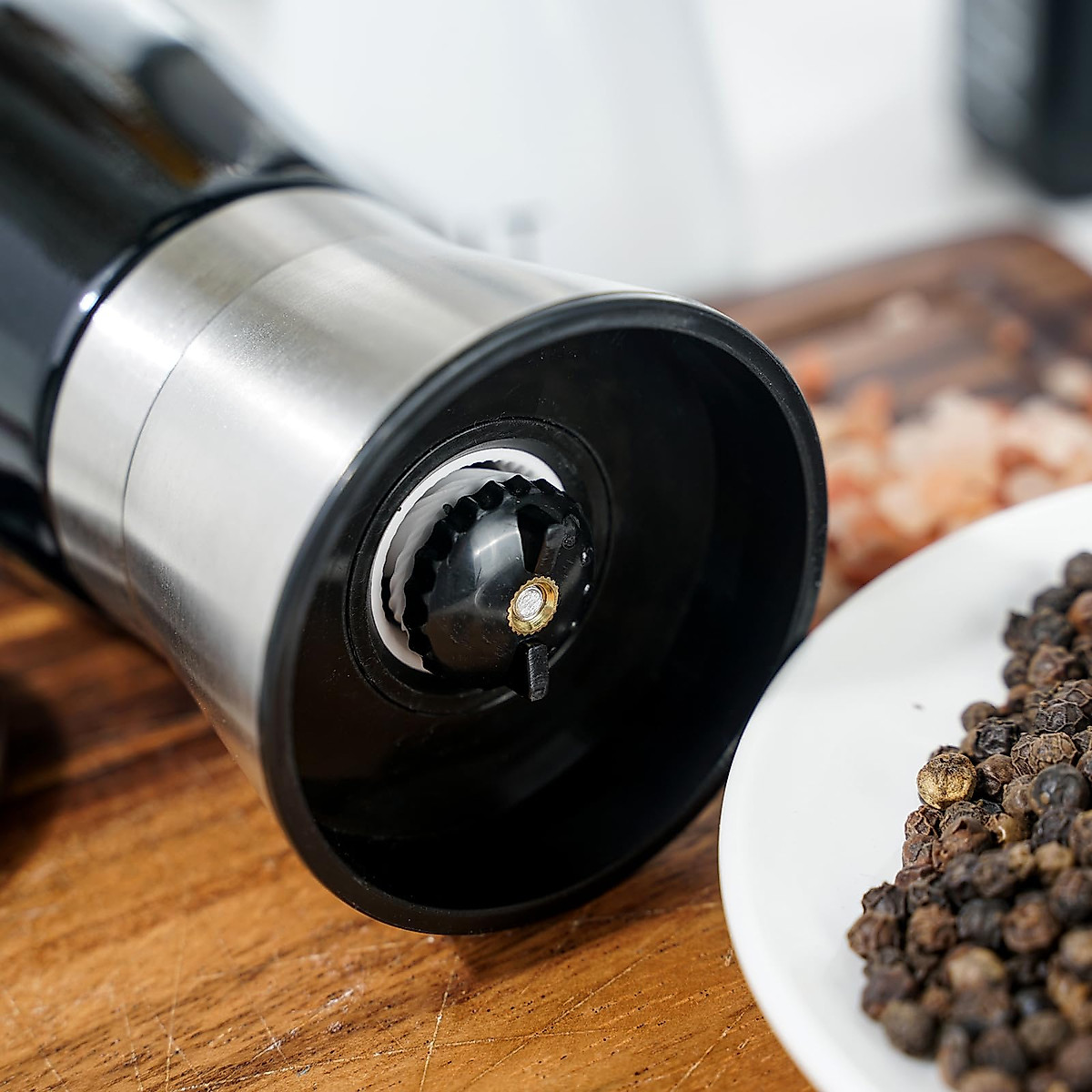 2PCS Salt and Pepper Grinder Set, Black and White Original Salt and Pepper Grinder Set - Adjustable Sea Salt Grinder & Pepper Grinder - Stainless Steel & Glass Salt and Pepper Shakers 2pack