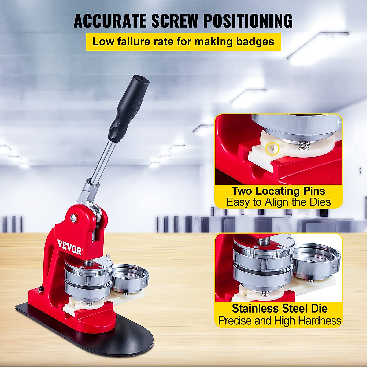 VEVOR Button Maker 75mm Button Badge Maker 3 inch Red Pins Punch Press Machine with 500 Pcs Circle Button Parts and Circle Cutter (75mm, 3inch)