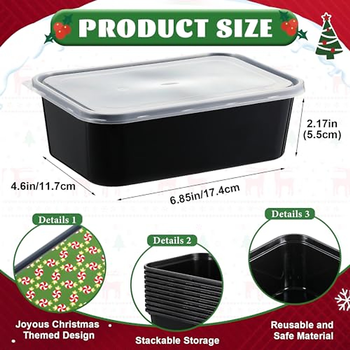50 Pack Christmas Food Prep Containers with Lids 25 oz Meal Packaging Containers Plastic Christmas Cookie Boxes Reusable for Holiday Goodie Container or Exchange Gift Giving 10 Designs