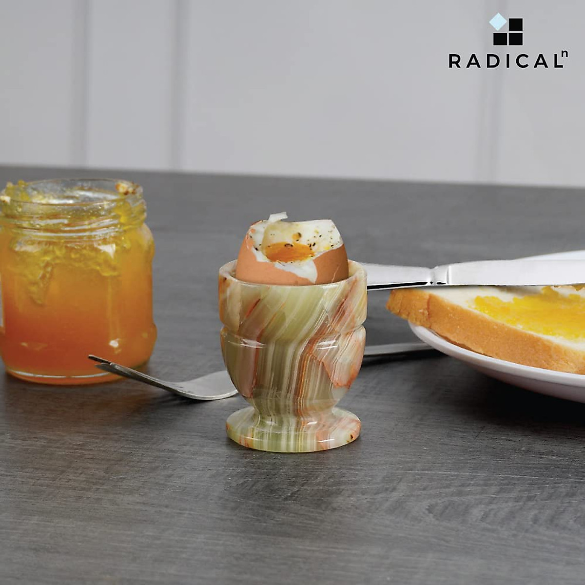 Radicaln Marble Egg Cups, Set of 2, 2.3x2.5 Inch, Green Onyx, Handmade Egg Container for Kitchen Table, Ideal for Hard and Soft Boiled Eggs