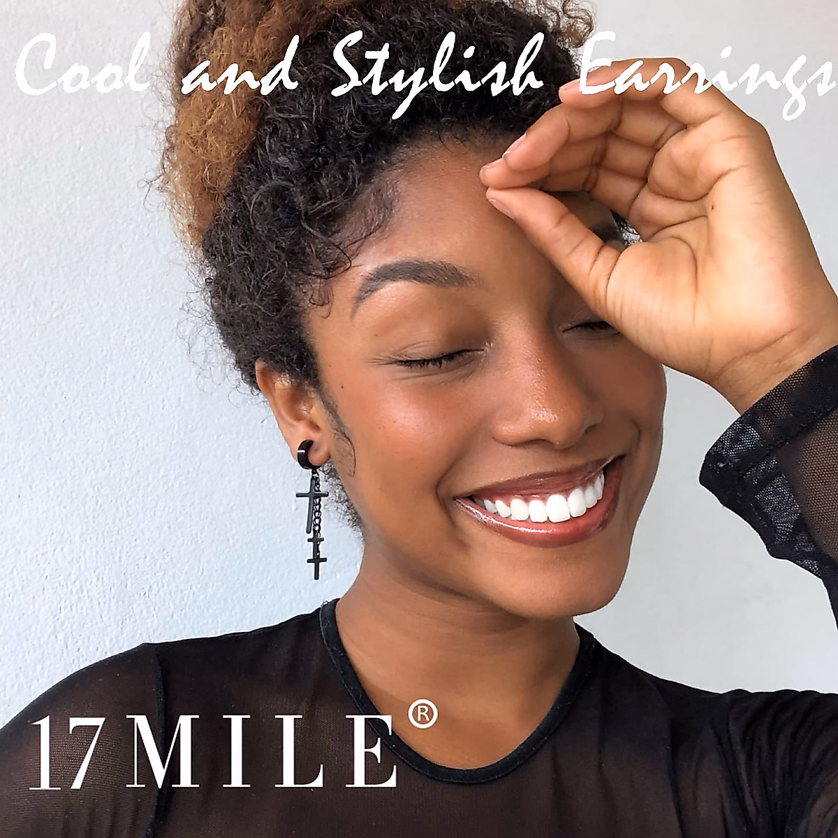 Black Cross Earrings for Men, 28 Pieces Stainless Steel Long Chain Dangle Piercing Hoop Earrings Set for Gifts (Black)