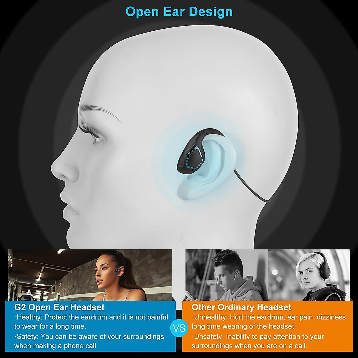 iDIGMALL Bluetooth 5.3 Headset with Microphone, Open Ear Headphones w/Noise Cancelling Mic for Phone PC Computer Laptop, Lightweight & Comfortable Wireless Headset for Office Driving Working Home,10H