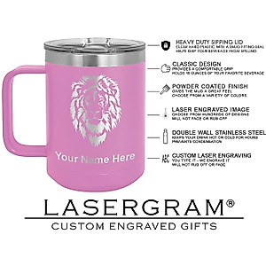 LaserGram 15oz Vacuum Insulated Coffee Mug, Oncology, Personalized Engraving Included (Light Purple)