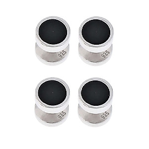 Cuff-Daddy Mens Solid 925 Sterling Silver Black Onyx Tuxedo Shirt Studs with Travel Pouch - 3/8" Groomsmen Party Special Occasions Wedding Tuxedo Shirt Studs - Set of 4