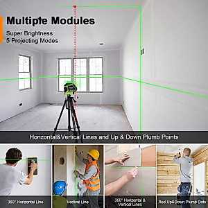 Huepar Self-Leveling Green Laser Level Cross Line with 2 Plumb Dots Laser Tool -360-Degree Horizontal Line Plus Large Fan Angle of Vertical Beam with Up & Down Points -Magnetic Pivoting Base 621CG