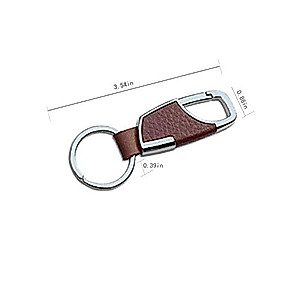 2PCS Stainless Steel Key Chain with Leather Heavy Duty Home Office Car Keychain with Key Ring Key Holder for Men and Women-Brown & Black