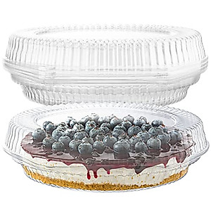 Supellectilem 10" Plastic Disposable Pie Containers with Hinged Locking Lids | 5 Round Pie Keepers/Flan Cake Containers for Transport
