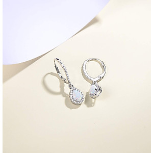 FANCIME Opal Earrings October Birthstone Earrings Sterling Silver Created Fire Opal Halo Cubic Zirconia Leverback French Back Teardrop Earrings Fine Jewelry for Women