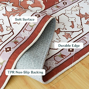 HOMFINE Washable Area Rug 8x10 - Vintage Rugs for Living Room, Low Pile Rug for Bedroom Dining Room, Ultra-Soft, Non Slip, Medallion Carpet for Home Decor Orange Area Rug