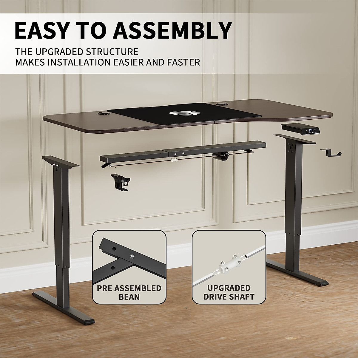 Furmax Electric Height Adjustable Standing Desk Large 63 inch Sit Stand up Desk Home Office Computer Desk Memory Preset with Mouse Pad and T-Shaped Metal Bracket, Desktop with Corner, Walnut