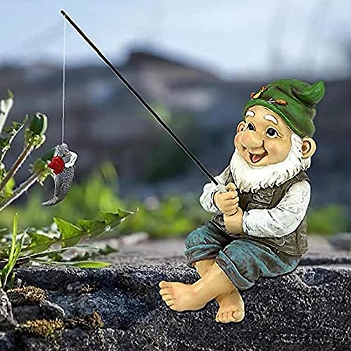 WQKING Gnome Garden Fishing Outdoor Garden Statue Crafts Fishing Statue Decoration