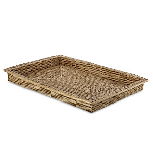 Design Ideas Liana Rectangular Tray 25.5" x 17.5" x 2.5" Rattan Tabletop Serving/Display Basket, Honey