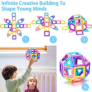 Upgraded Magnetic Blocks Building Tiles Toys for 3 4 5 6 7+ Year Old Boys Girls, Learning Educational STEM Gifts for Toddlers Kids Christmas Birthday Toys Compatible with Major Brands Building Blocks