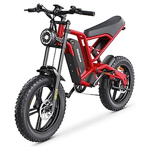 Hidoes Electric Bike 1600W (Peak) 20 * 4" Fat Tire 40MPH 30-60Mile Moped, 15.6Ah Winter Snow Beach Hill Mountain Electric Bicycle Commuting Motorcycle, 8-Layer Suspension Dual Brakes for Adults Teens