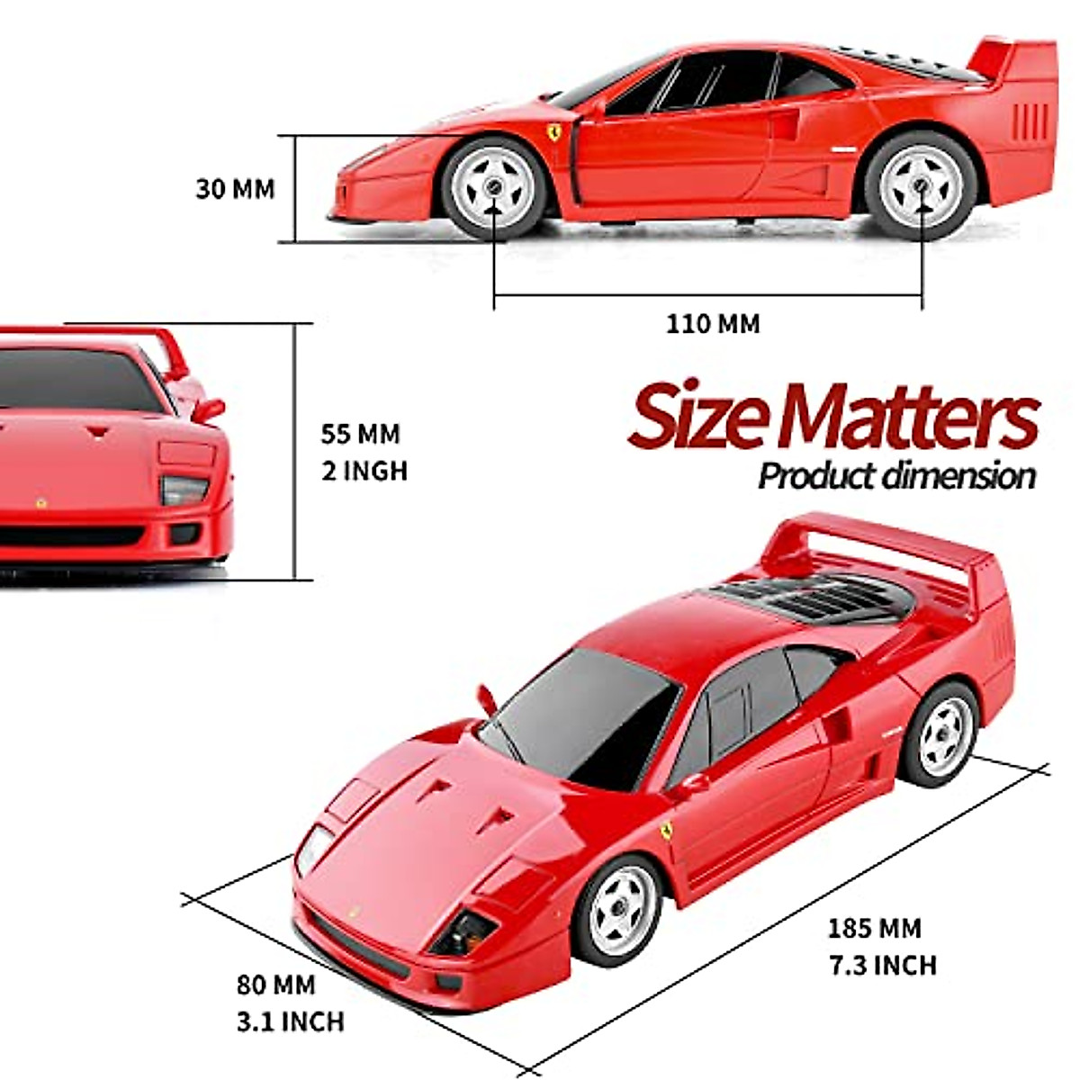 BEZGAR Ferrari F40 Remote Control Car Officially Licensed Ferrari Toy Car Model，1:24 Sport Race Car for Kids, Adults, Girls and Boys Holiday Ideas Gift (78800 Red)