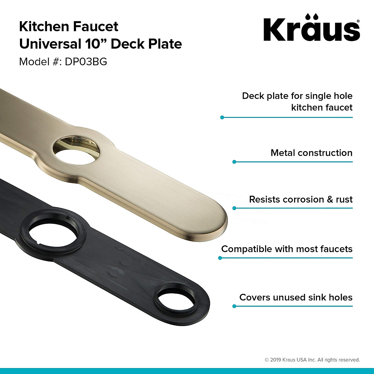 KRAUS Deck Plate for Kitchen Faucet in Brushed Gold, DP03BG