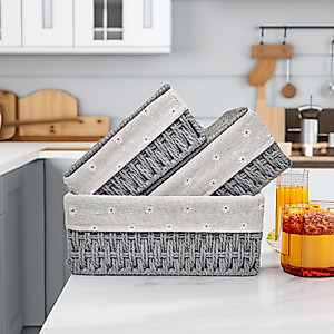 GIB Wicker Woven Storage Baskets with Lids Set of 3 Size, Paper Rope Small Nesting Baskets Removable Liner Container Bins for Shelves Desk Keys Gifts Makeup Organizer, Grey