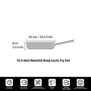 Cook N Home 10.5-Inch/3.5 Quart Nonstick Deep Saute Fry Pan/Jumbo Cooker with Lid, Black