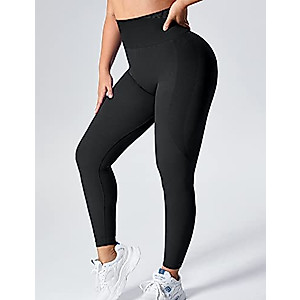 YEOREO Women Seamless Workout Leggings Gym High Waist Smile Contour Yoga Pants Black S
