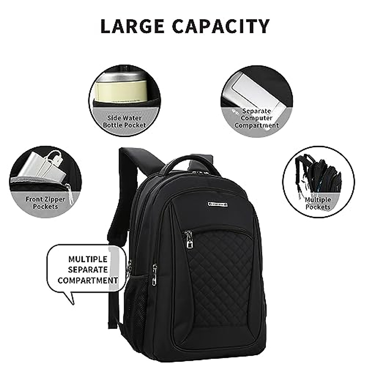 CALLPIONEER Travel Laptop Backpack for Women, Carry on Backpack for Airplanes 17 Inch Computer Work Bag, Extra Large Casual Daypack Backpacks Mens Business Backpack Black