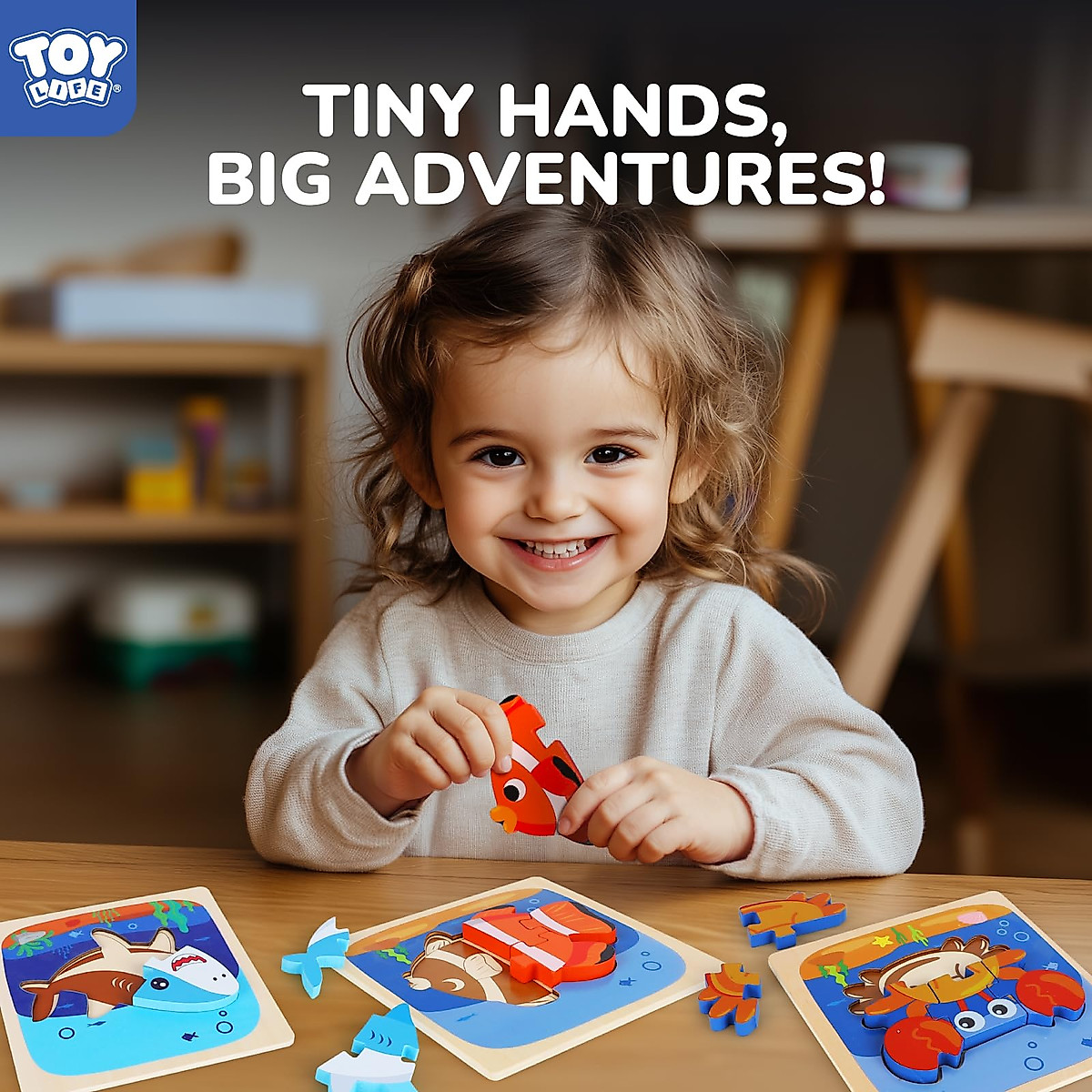 TOY Life Wooden Puzzles for Toddlers 2-4, Sea Animals Toddler Puzzles, Puzzles for Toddlers 1-3, Wood Puzzles Educational Montessori Toys Gifts for 1 2 3 Year Old, Baby Puzzles Kids Learning Toy