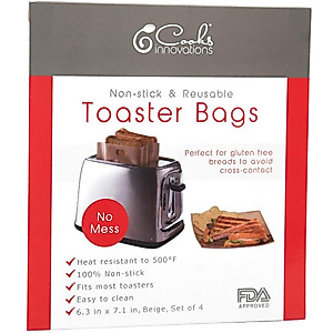 Reusable Toaster Bag - Toaster Bags for Grilled Cheese Sandwiches, Pizza Rolls, + - Nonstick Toaster Bags Made of Teflon - BPA & PFOA Free Little Bags - Toaster Bags Reusable Up To 50 Uses (Set of 4)
