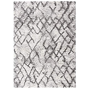 SAFAVIEH Horizon Shag Collection 3' x 5' Grey/Ivory HZN894F Modern Abstract Non-Shedding 2-inch Thick Living Room Bedroom Entryway Accent Rug