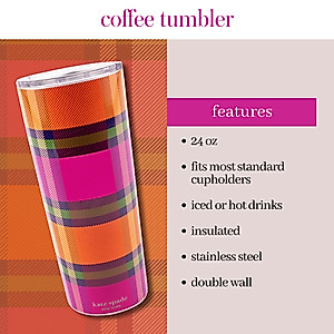 kate spade new york Cute Stainless Steel Mug, 24 Ounce Travel Tumbler, Double Wall Insulated Cup with Lid, Grand Plaid Duo