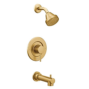 Moen Align Brushed Gold Posi-Temp Pressure Balancing Modern Tub and Shower Trim Kit Featuring Shower Head, Lever Handle and Tub Spout (Valve Required), T2193BG