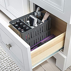 Simplify 3 Compartment Stackable Bin with Adjustable Dividers | Drawer Organizer | Storage Basket | Good for Office | Desk Supplies | Dorm | Bathroom | Accessories | Make Up | Grey