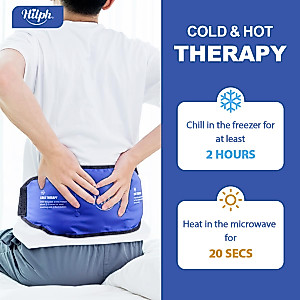 Hilph Low Back Ice Pack Wrap for Pain Relief, Reusable Ice Pack Belt Hot Cold Therapy for Low Back Pain, Lumbar Surgery, Sciatic Nerve, Coccyx, Tailbone Pain (Blue)
