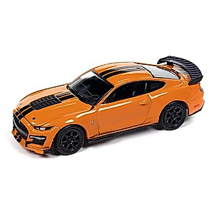 2021 Shelby GT500 Carbon Fiber Track Pack Twister Orange with Black Stripes Modern Muscle Limited Edition 1/64 Diecast Model Car by Auto World 64412-AWSP136B