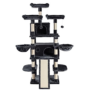SHA CERLIN 68 Inches Multi-Level Large Cat Tree for Large Cats/Big Cat Tower with Cat Condo/Cozy Plush Cat Perches/Sisal Scratching Posts and Hammocks/Cat Activity Center, Dark Grey