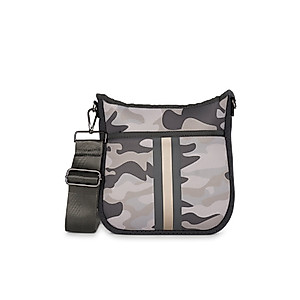 Haute Shore - Jeri Safari Crossbody Tote, Green Camo W/Black & Gold Stripe