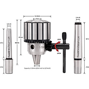 KingTool 4 Pcs Drill Chuck Set - 1/2-Inch Drill Chuck with Chuck Key with #1 (JT33-MT1) and #2 (JT33-MT2) Morse Taper Arbor