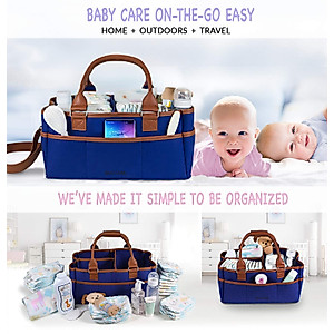 Baby Diaper Caddy Organizer Large with Shoulder Strap | Trendy Navy Blue Portable Nursery Storage Bin - Premium Quality Tote Bag For Newborn Essentials - For Infant Changing Table, Car, Home or Travel