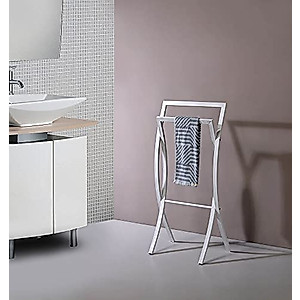 Pilaster Design Modern Coronado Double Free Standing Bathroom Towel Rack Stand, White Metal