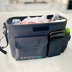 Stroller Organizer, Bottle Caddy & Cup Holder, Large Storage Universal Fit, Doubles as Diaper Shoulder Bag by Stroller Buzz