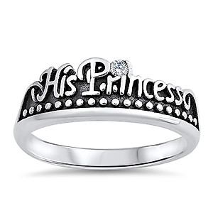 White CZ His Princess Christian Purity Ring .925 Sterling Silver Band Size 8