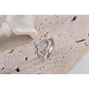 Leon Design White Gold Plated Sterling Silver Rings for Women Lava Flower Thick Silver Statement Ring Adjustable Open Irregular Ring Handmade Stacking Ring for Anniversary Birthday Gift