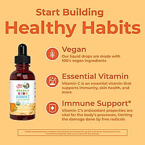 MaryRuth Organics USDA Organic Kids Vitamin C Drops | Vegan Vitamin C Immune Support Supplement for Ages 4-13 | Immune Support & Overall Health | Vitamin C from Organic Acerola Fruit Extract | 2oz