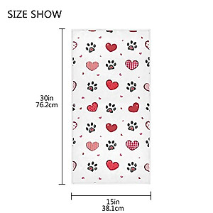 Vdsrup Dog Paws Love Hearts Hand Towels Valentine's Day Bathroom Theme Towel Soft Bath Guest Face Towel Absorbent Kitchen Tea Dish Towels Washcloths 16 X 30 in
