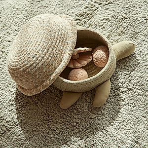 Lorena Canals Basket for Kids Baby Turtle. Olive Ivory Natural Size: 4" x 10" x 9"