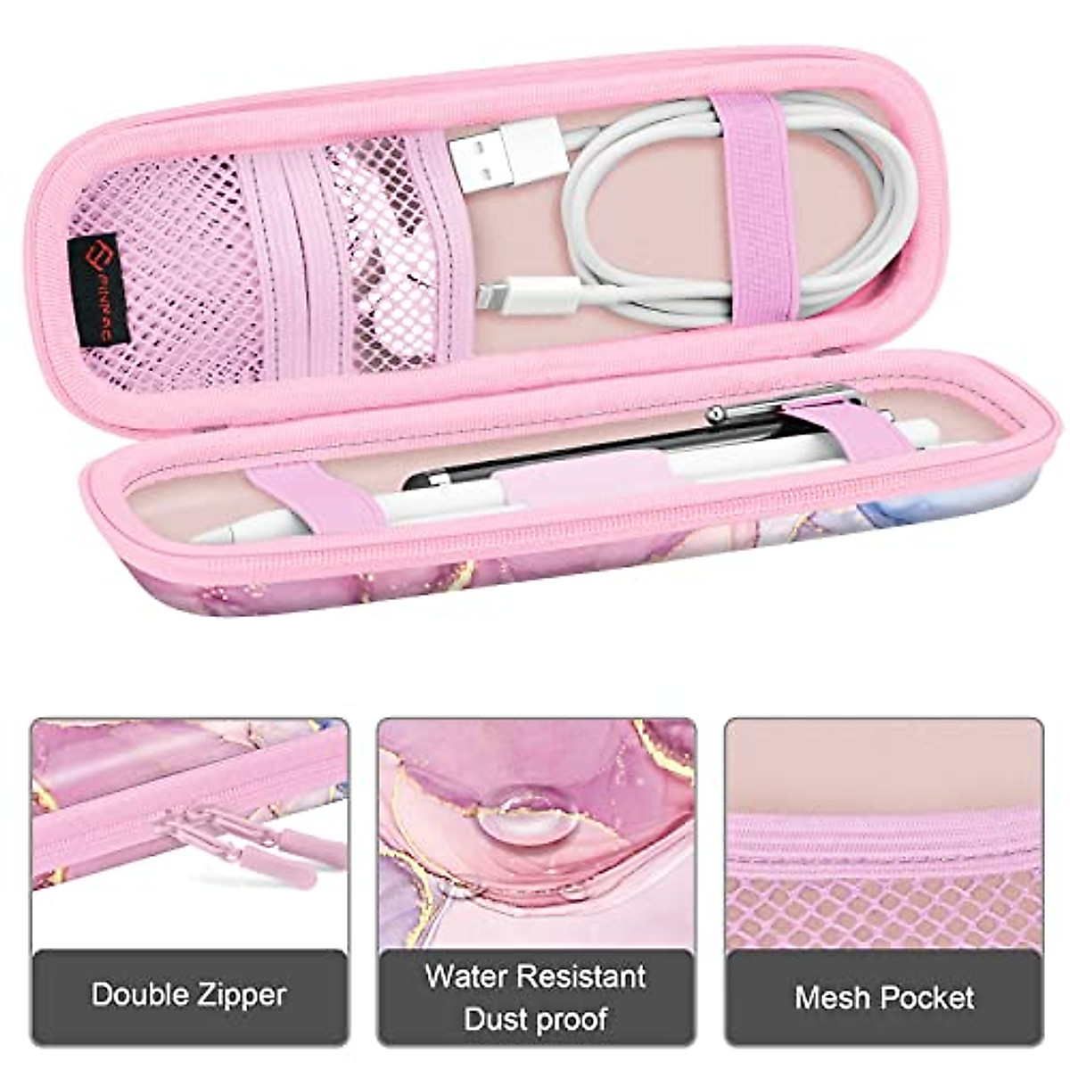 Fintie Holder Case for Apple Pencil (USB-C) & Apple Pencil (1st / 2nd Generation), PU Leather Protective Carrying Bag Sleeve Compatible with Apple Pen, USB Cable, Samsung Stylus, Dreamy Marble