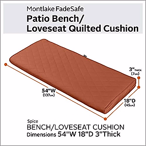 Classic Accessories Montlake FadeSafe Water-Resistant 54 x 18 x 3 Inch Outdoor Quilted Bench Cushion, Patio Furniture Swing Cushion, Spice
