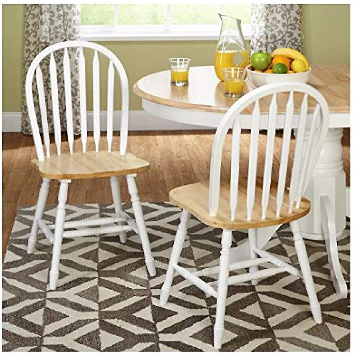 Target Marketing Systems, Inc. Set of 2 Carolina Windsor Classic Farmhouse Style Dining Chair (White/Natural)