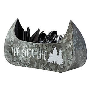 Boston Warehouse 55169 Canoe Shaped Galvanized Metal Flatware Caddy, 14 Inch, The Good Life