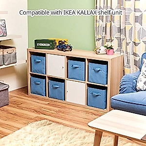 EZOWare Set of 12 Foldable Basket Bin Collapsible Storage Cube For Nursery, Kids Toys Organizer, Shelf Cabinet - (White + Niagara Blue)