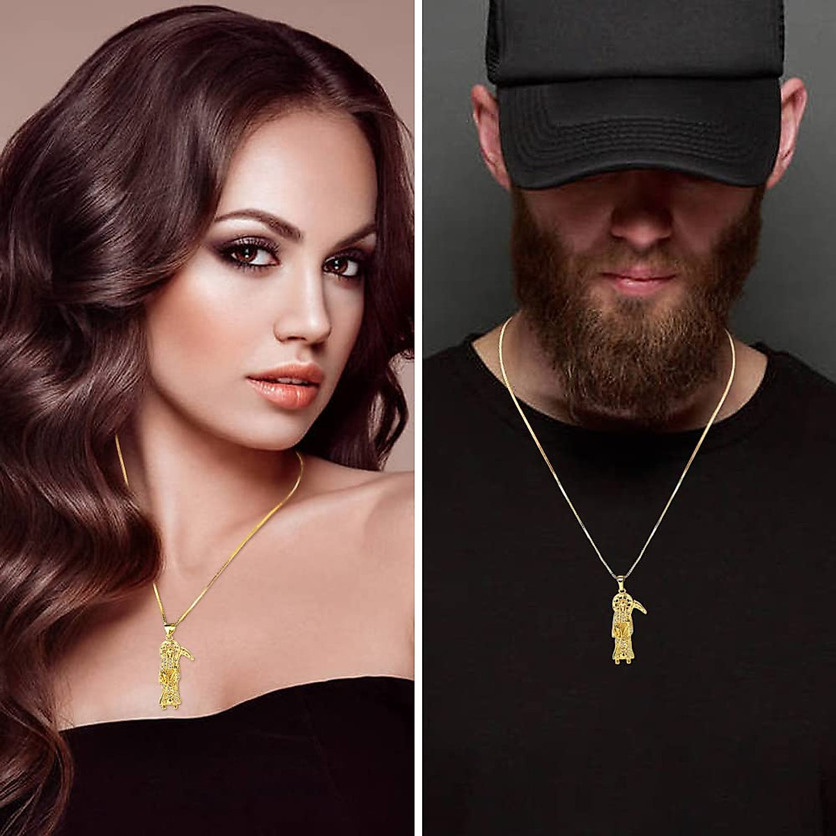 BeTime Santa Muerte Necklace: 18K Gold Plated Santa Muerte Pendant Jewelry for Women, Mothers Day Gifts