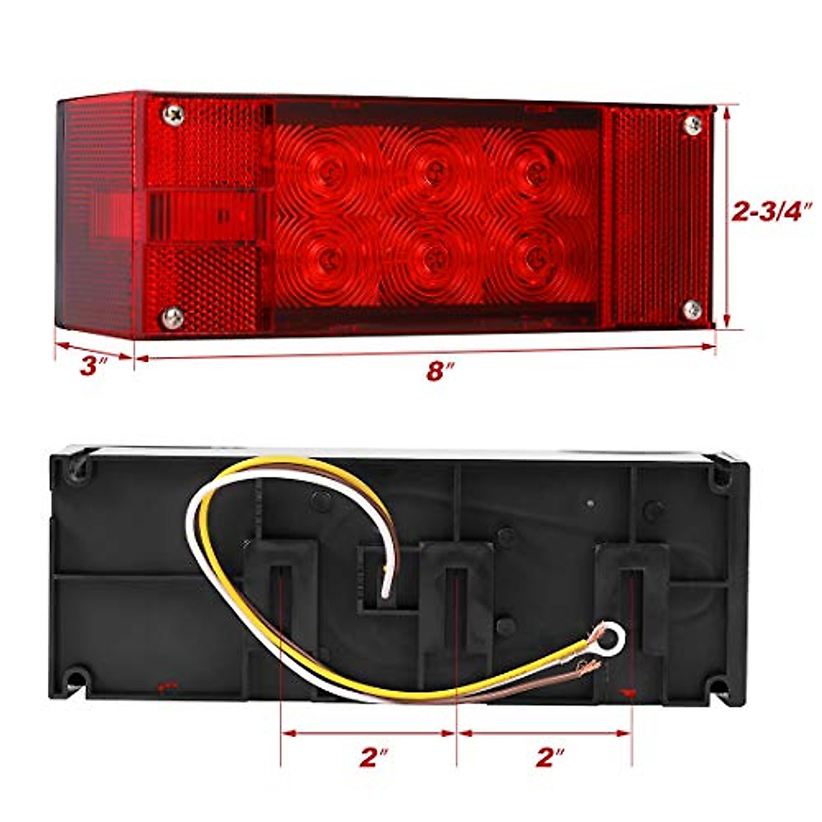 CZC AUTO 12V LED Low Profile Submersible Rectangular Trailer Light Kit Tail Stop Turn Running Lights for Boat Trailer Truck Marine